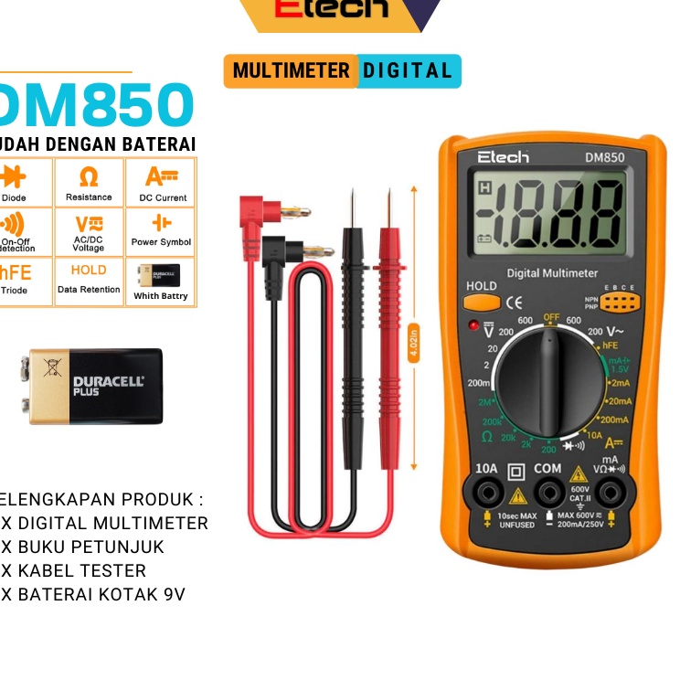 Jual Harga murah ETECH Digital Multimeter Voltmeter Voltage Tester ...