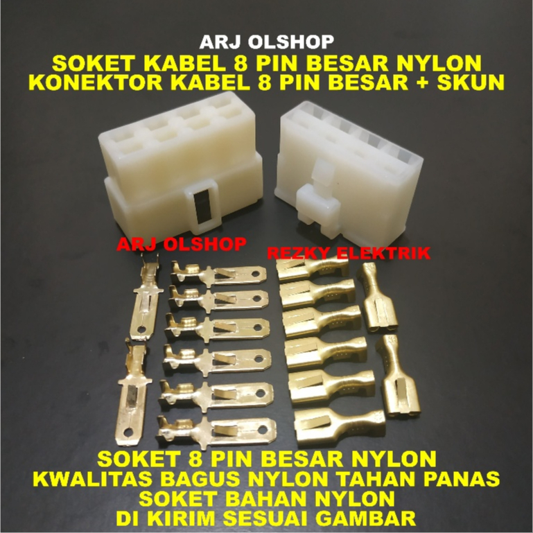 Jual Soket Motor Mobil BAHAN NYLON 1 2 3 4 6 8 Pin BESAR + Skun/ Socket ...