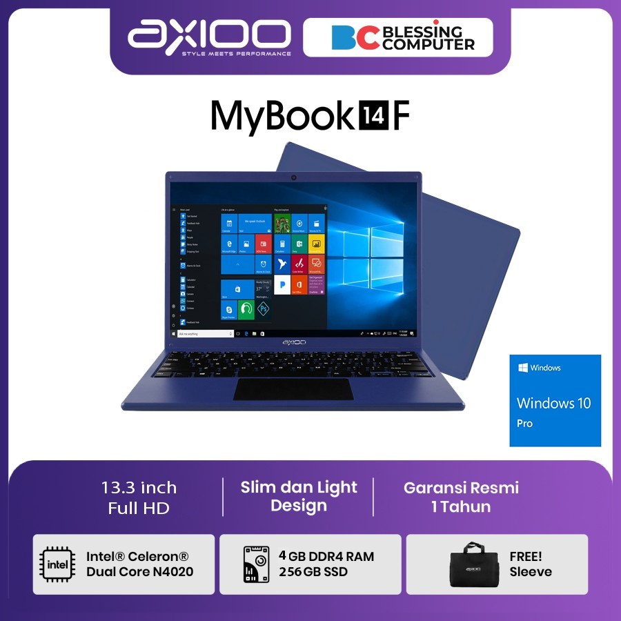Jual AXIOO MyBook 14F Celeron N4020 4GB 256GB FHD 13" W10 PRO OHS 2019 ...