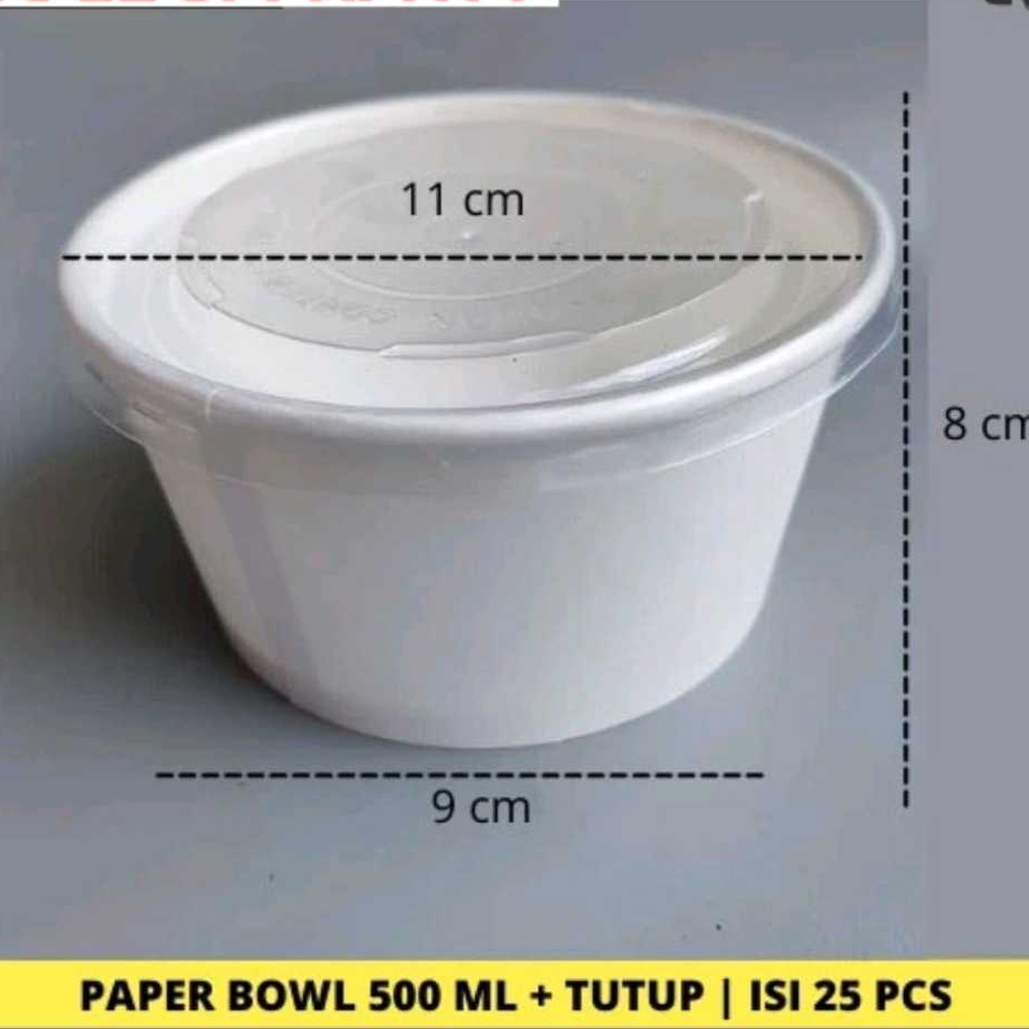 Jual Paper Bowl ukuran 500ml+tutup isi25pcs | Shopee Indonesia