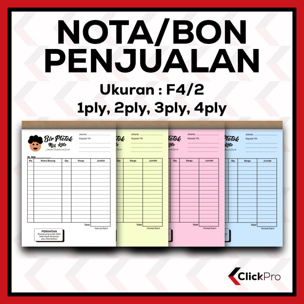 Jual NOTA / BON PENJUALAN COSTUME F4/2 RANGKAP 1/2/3/4 TANPA MINIMAL ...