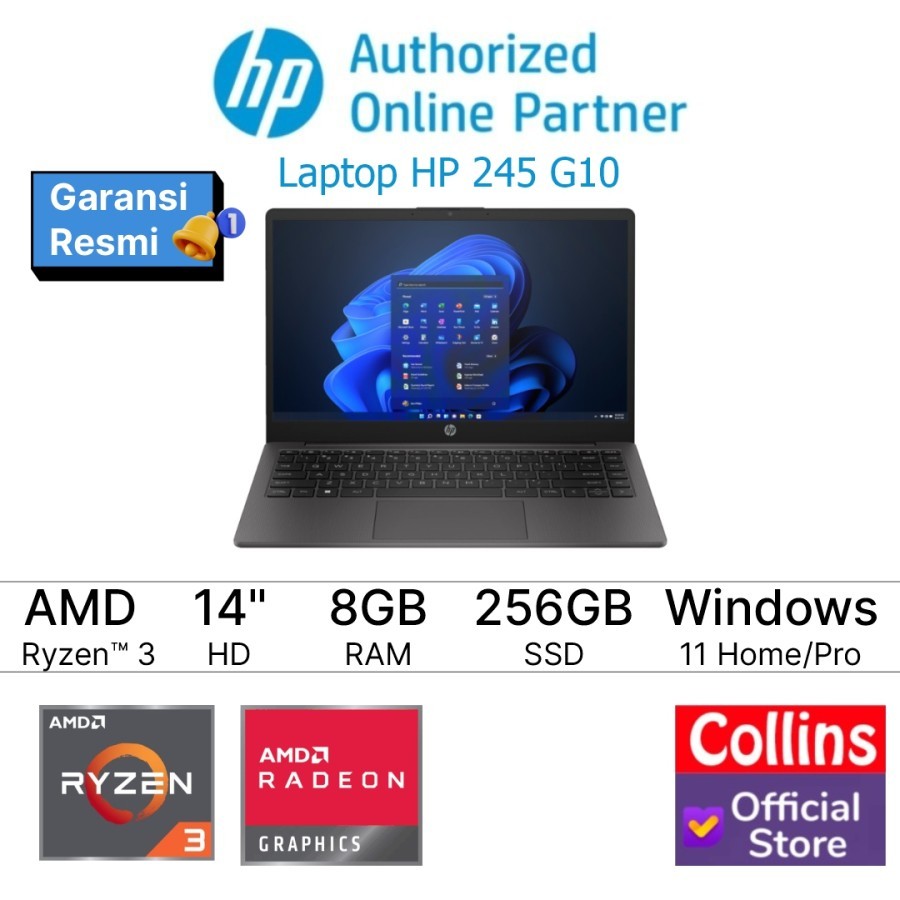 Jual LAPTOP HP 245 G10 (AMD RYZEN 3-7320U/4GB LPDDR5/256GB SSD NVME/AMD ...
