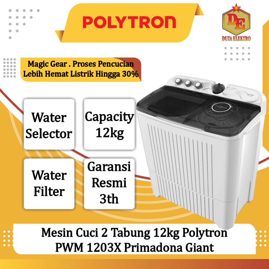 Jual Mesin Cuci 2 Tabung 12kg Polytron PWM 1203 X Primadona Giant ...