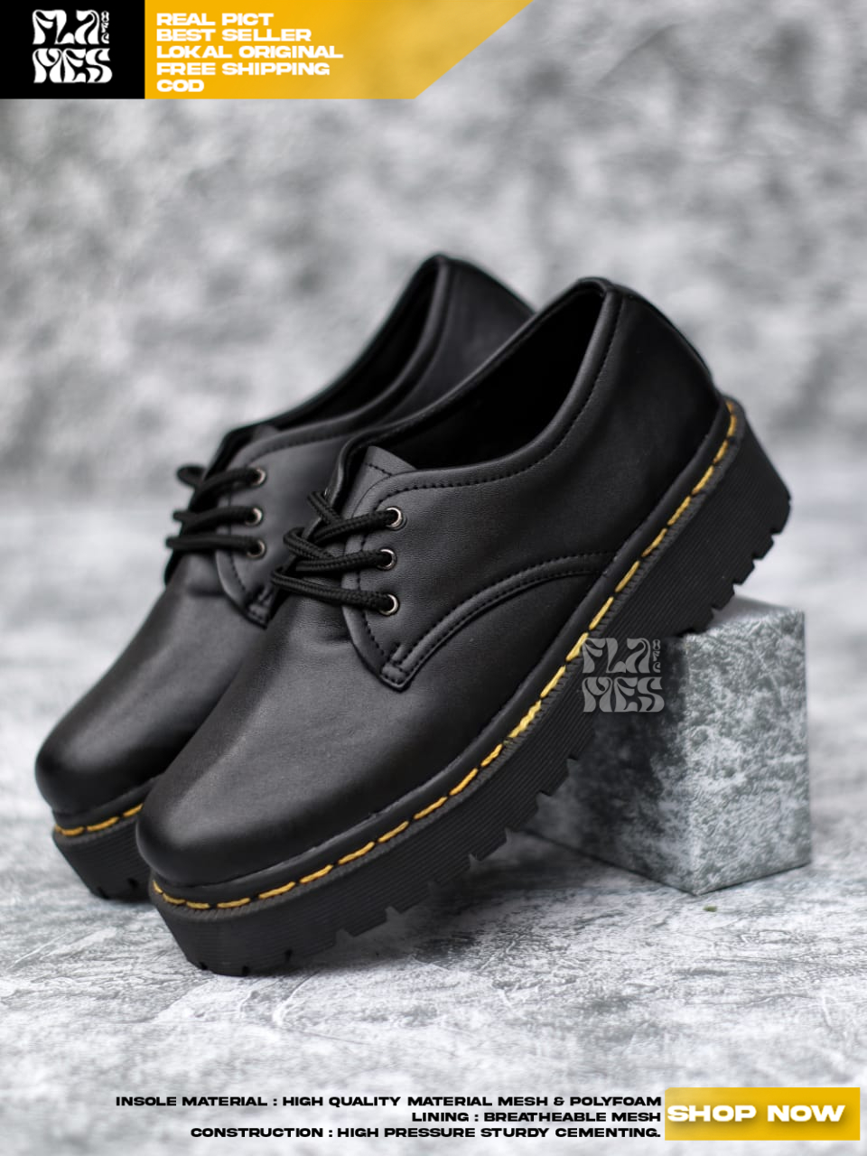 Jual FLAMES Sepatu Pantofel Oxford Hak Tinggi Docmart Hitam Wanita ...
