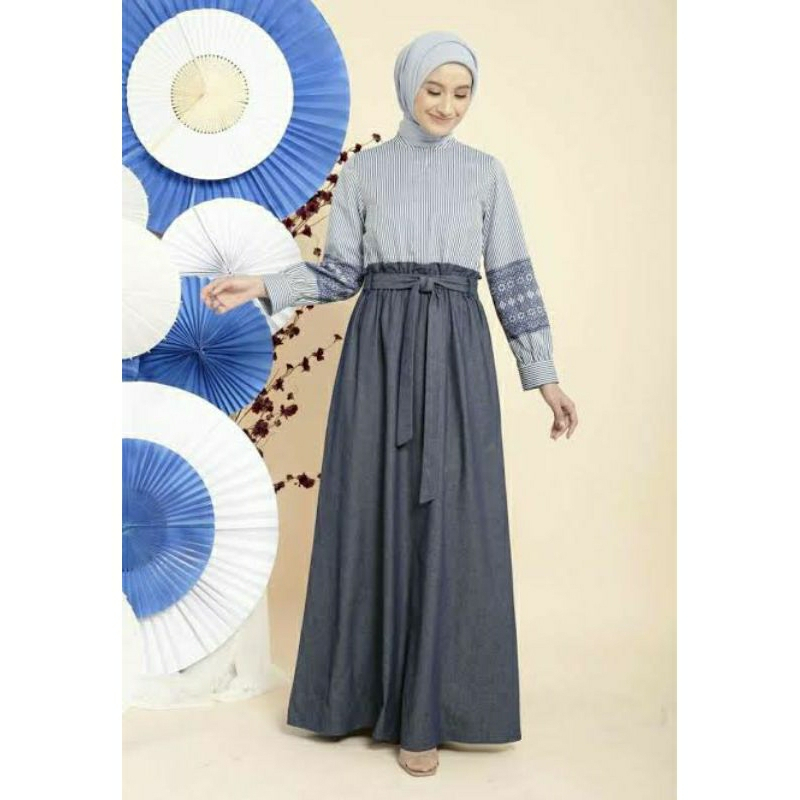 Jual ZOYA GAMIS WANITA DEWASA DENIM MOTIF SELENIA DRESS | Shopee Indonesia