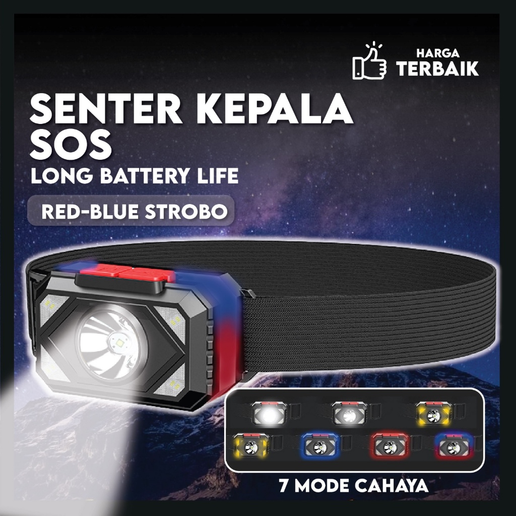 Jual Senter Kepala Super Terang Headlamp Kerja LED 7 Mode SOS | Shopee ...