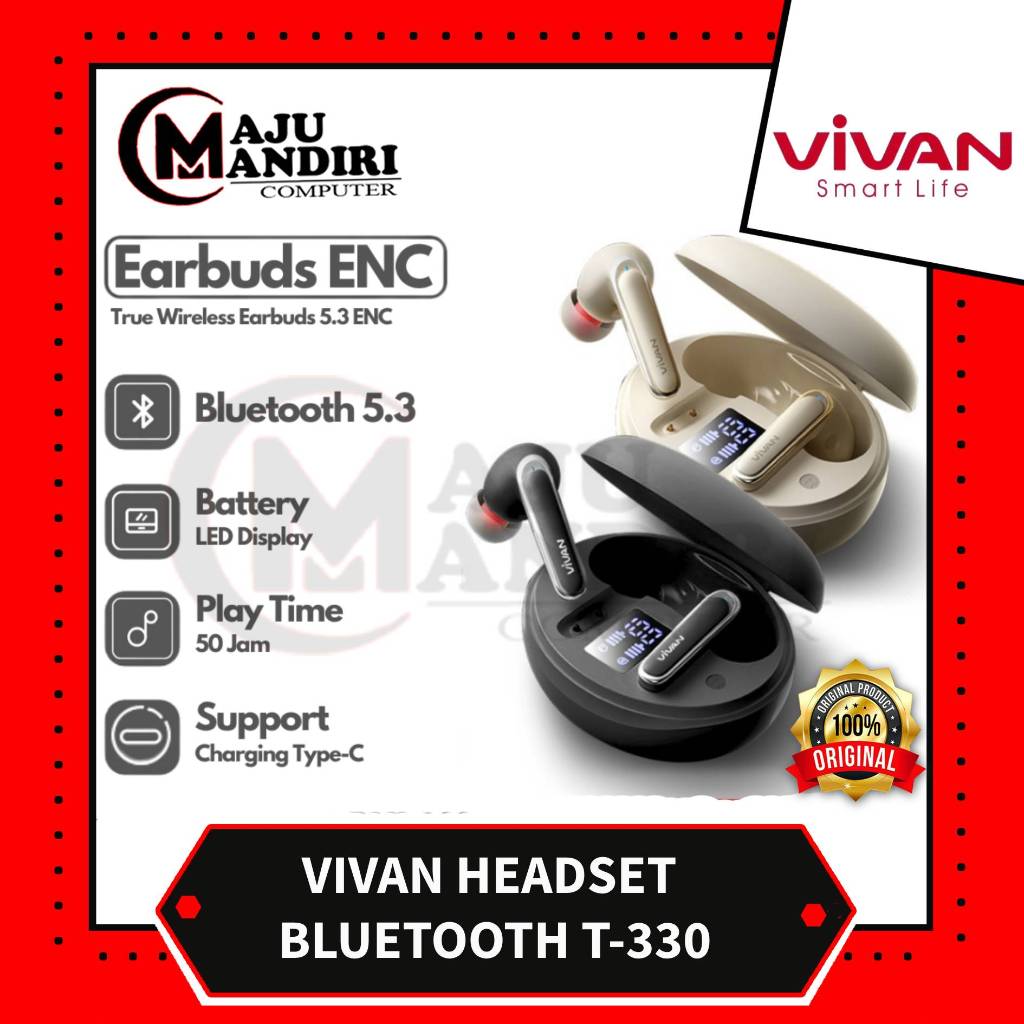 Jual VIVAN T330 TWS Liberty Dual ENC Headset Bluetooth 5.3 Playtime 50 ...
