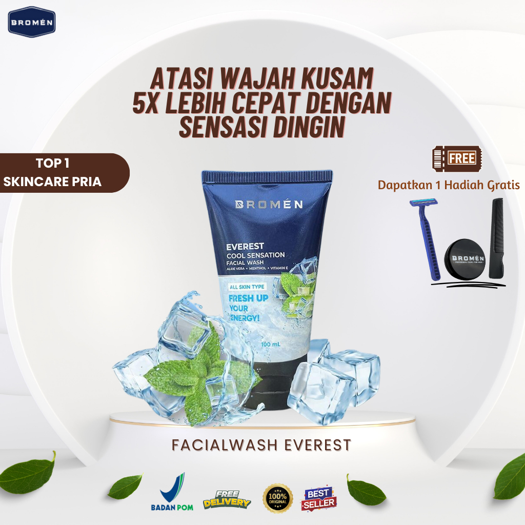 Jual BROMEN Facial wash Everest Cool Sensation 100ml - Sabun Wajah Pria ...