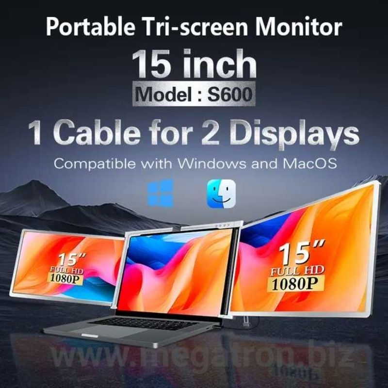 Jual Portable Triple Screen Monitor 15 inch untuk Laptop 15-17 inch - 1 ...