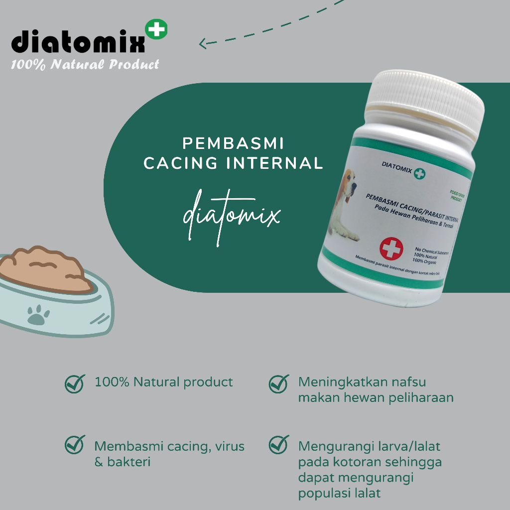 Jual Diatomix (Obat Parasit Internal/ Cacing Pada Kucing, Anjing Food Garde) 100Gr | Shopee ...