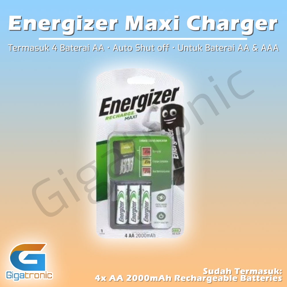 Jual Charger Baterai AA / AAA Energizer MAXI + 4 Baterai AA 2000mAh (CHVCM) | Shopee Indonesia