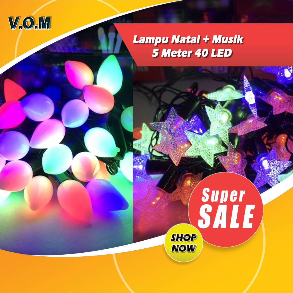 Jual Lampu Natal + Musik 5 Meter 40 LED Warna Warni Tumblr Motif A045 | Shopee Indonesia