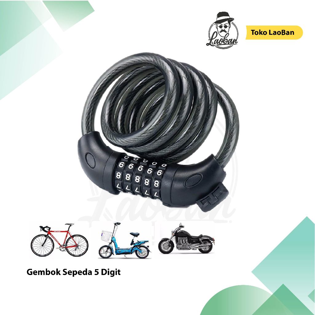 Jual Kunci Gembok Sepeda Anti Maling 5 Digit 120 cm - Gembok 5 ...