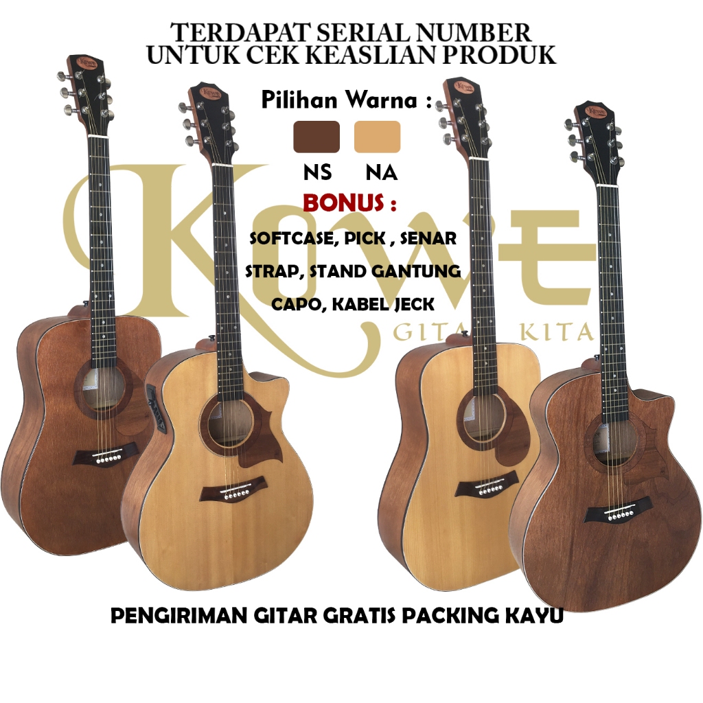 Jual Gitar Akustik Elektrik Original Merk KOWE Free Packing Kayu Garansi 100% | Shopee Indonesia