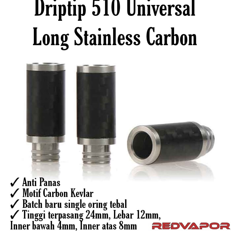 Jual Driptip 510 Universal DTL Long Stainless Carbon PROMO | D5110 ...