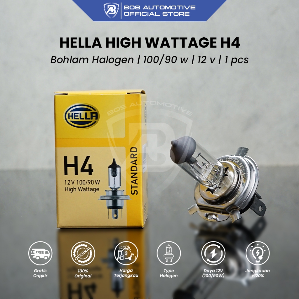 Jual Bohlam Lampu Mobil Halogen HELLA H4 P43T 12V 100/90W Original ...