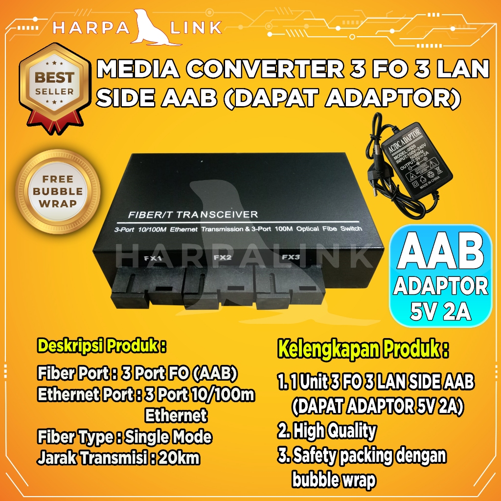 Jual Media Converter 3 FO 3 LAN 3 SC 3 RJ45 10/100 Mbps Full Body ...