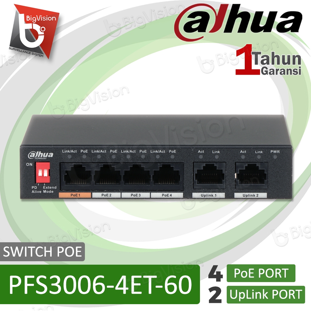 Jual SWITCH POE 4 PORT DAHUA DH-PFS3006-4ET-60 2 UPLINK IP CAMERA GIGABIT | Shopee Indonesia