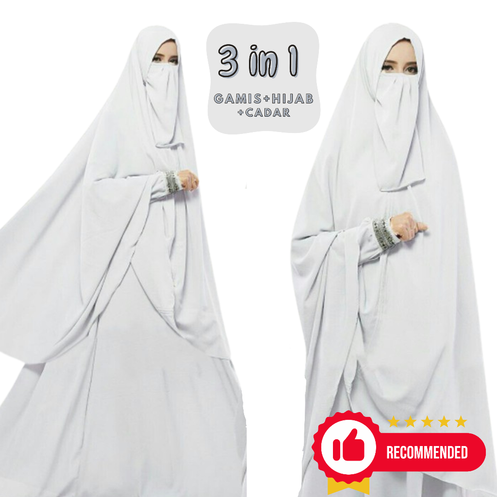 Jual Gamis Marwah Gamis Putih Gamis Manasik Haji Set Hijab Cadar Jilbab ...