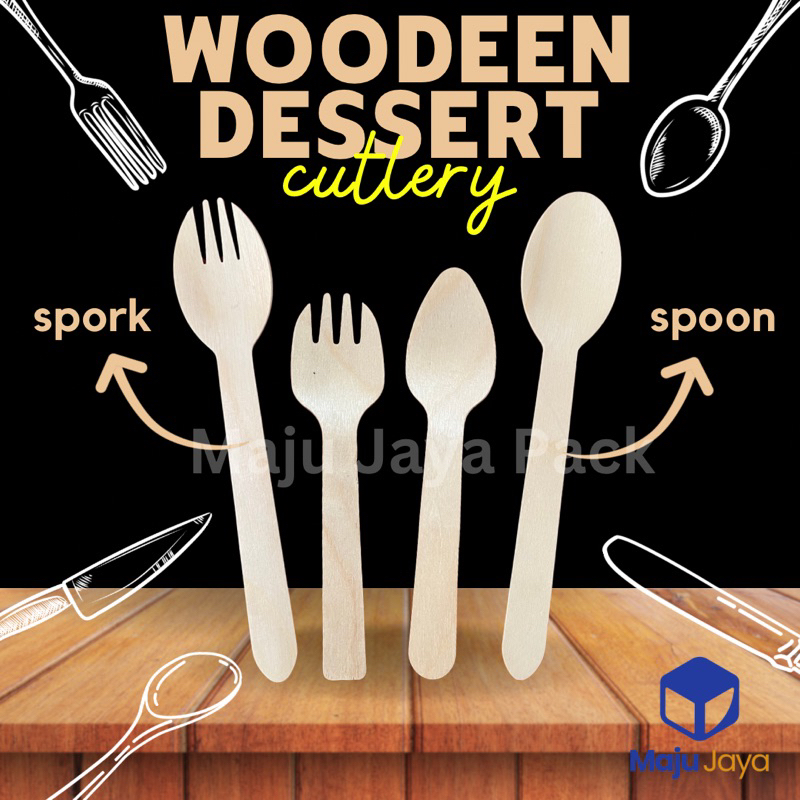 Jual Maju Jaya - [ECER] SENDOK GARPU DESSERT KAYU / WOODEN DESSERT ...