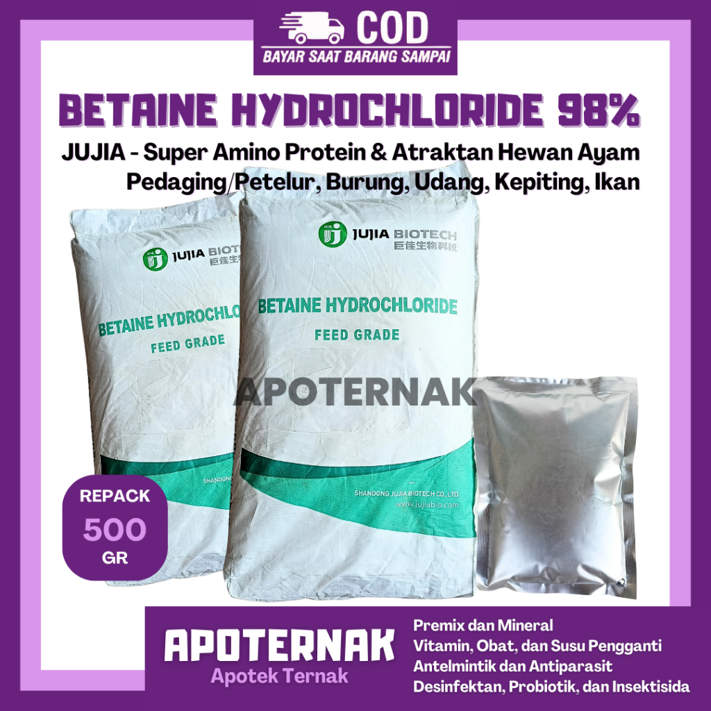 Jual BETAINE HCL JUJIA 500 gram - Betain Ternak - Super Amino Protein ...
