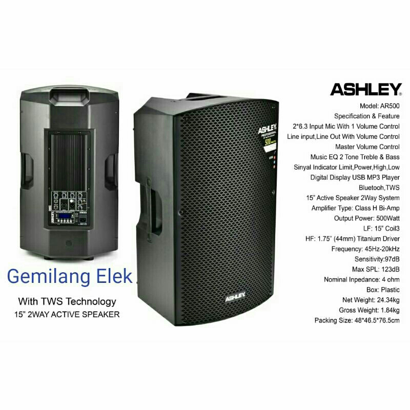 Jual SPEAKER AKTIF ASHLEY AR500/ AR 500 ORIGINAL 15 INCH | Shopee Indonesia