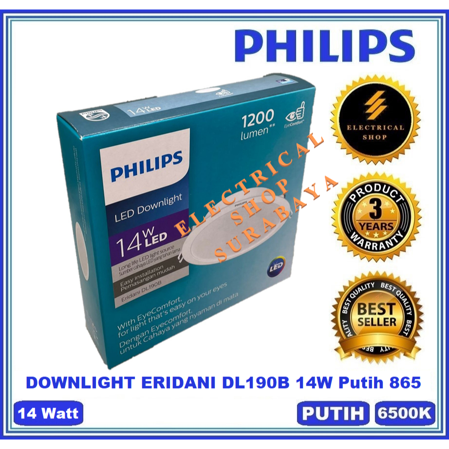 Jual PHILIPS DOWNLIGHT LED ERIDANI 14W 14 WATT PUTIH ATAU KUNING 6 INCI ...