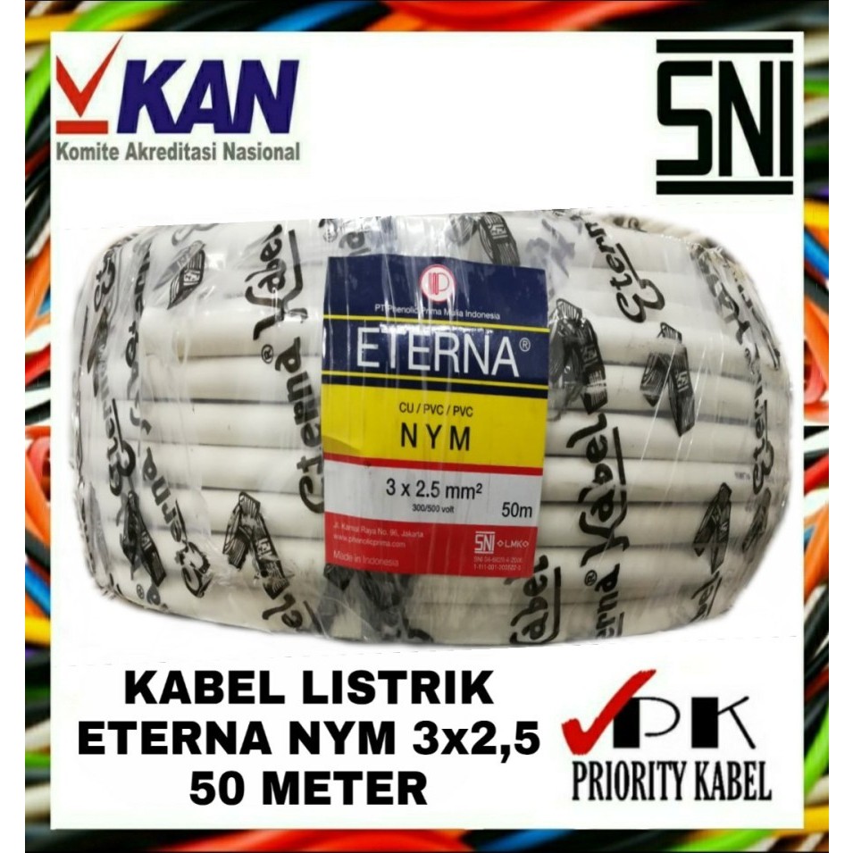 Jual Kabel Listrik Kawat ETERNA NYM 3x2,5 3x2.5 50 meter (50m) | Shopee Indonesia