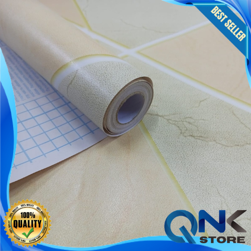 Jual Wallpaper Dinding Motif 3D Keramik Kuning Cream 45cm x 10m ...