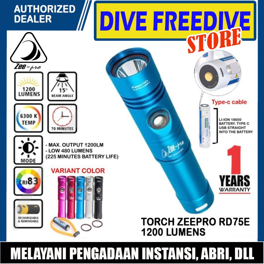 Jual Torch Light Zeepro RD75E 1200 Lumens Senter Selam Underwater ...