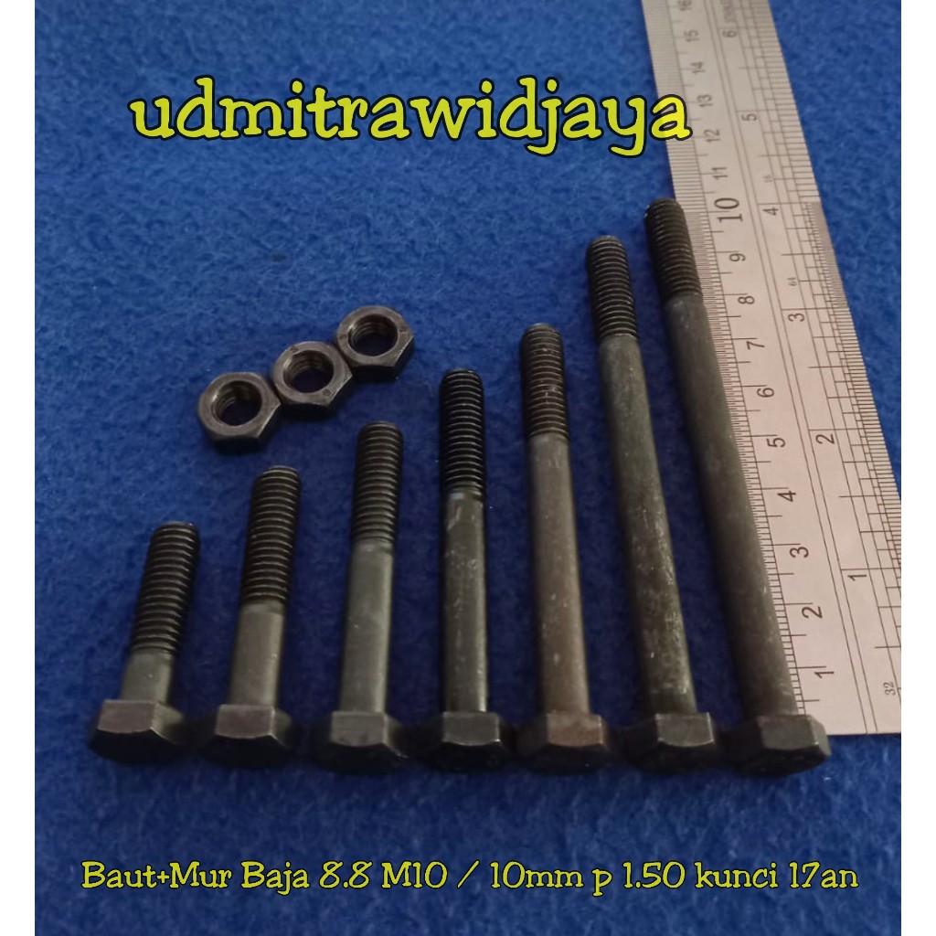 Jual Baut baja Fulldrat 8.8 kunci 14 17 baut baja M10 baut kunci 17an panjang 3cm 4cm 5cm 6cm ...