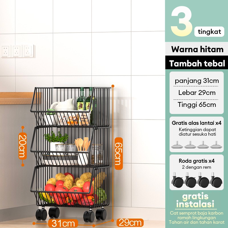 Jual Rak Troli Susun Besi Rak Ruang Tamu Rak Keranjang Buah Dan Sayur ...
