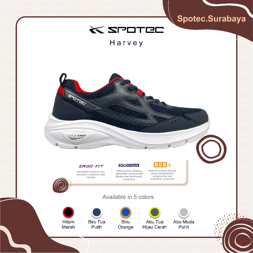 Jual Sepatu Running SPOTEC HARVEY Hitam-Merah | Shopee Indonesia