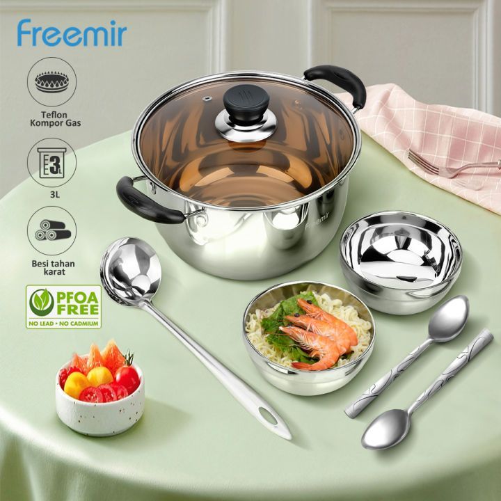 Jual Freemir Set Panci Seri Stainless Steel/ Panci Rebus Set 6in1 Tutup ...