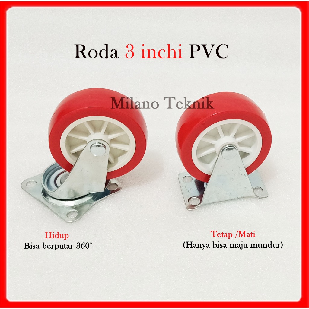 Jual Roda Troli 3 inchi PVC (Mati/Hidup/Rem)Troly-Etalase-Trolley/Nilon ...