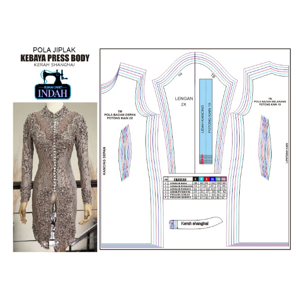 Jual Pola Jiplak Kebaya Pres body kerah shanghai Pola kebaya wanita Pola Kebaya Wanita Pola ...