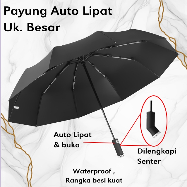 Jual Payung Auto Lipat Senter LED UPF Umbrella Kecil automatic Tas ...