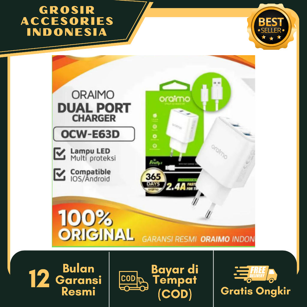 Jual Oraimo OCW-E63D Micro USB Firefly 2 Ports Quick Fast Power Charger ...