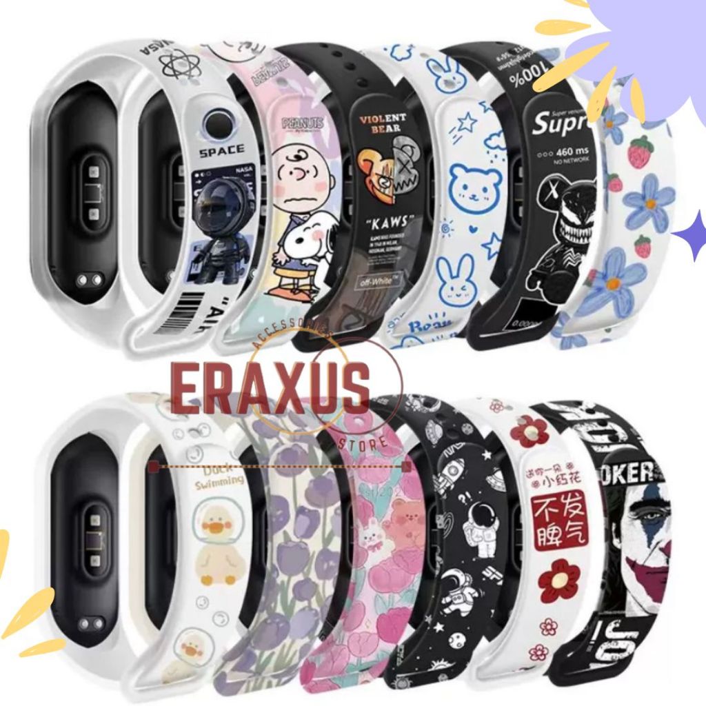 Jual Eraxus Strap Mi Band 3/4/5/6/7 Strap Silicone Tali Pengganti Xiaomi Mi Band 7/6/5/4/3 Motif ...