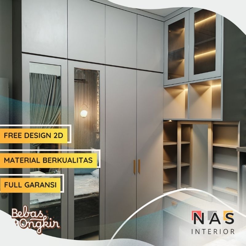 Jual Custom Lemari Wardrobe HPL Full Dinding | Lemari geser 4 Pintu ...