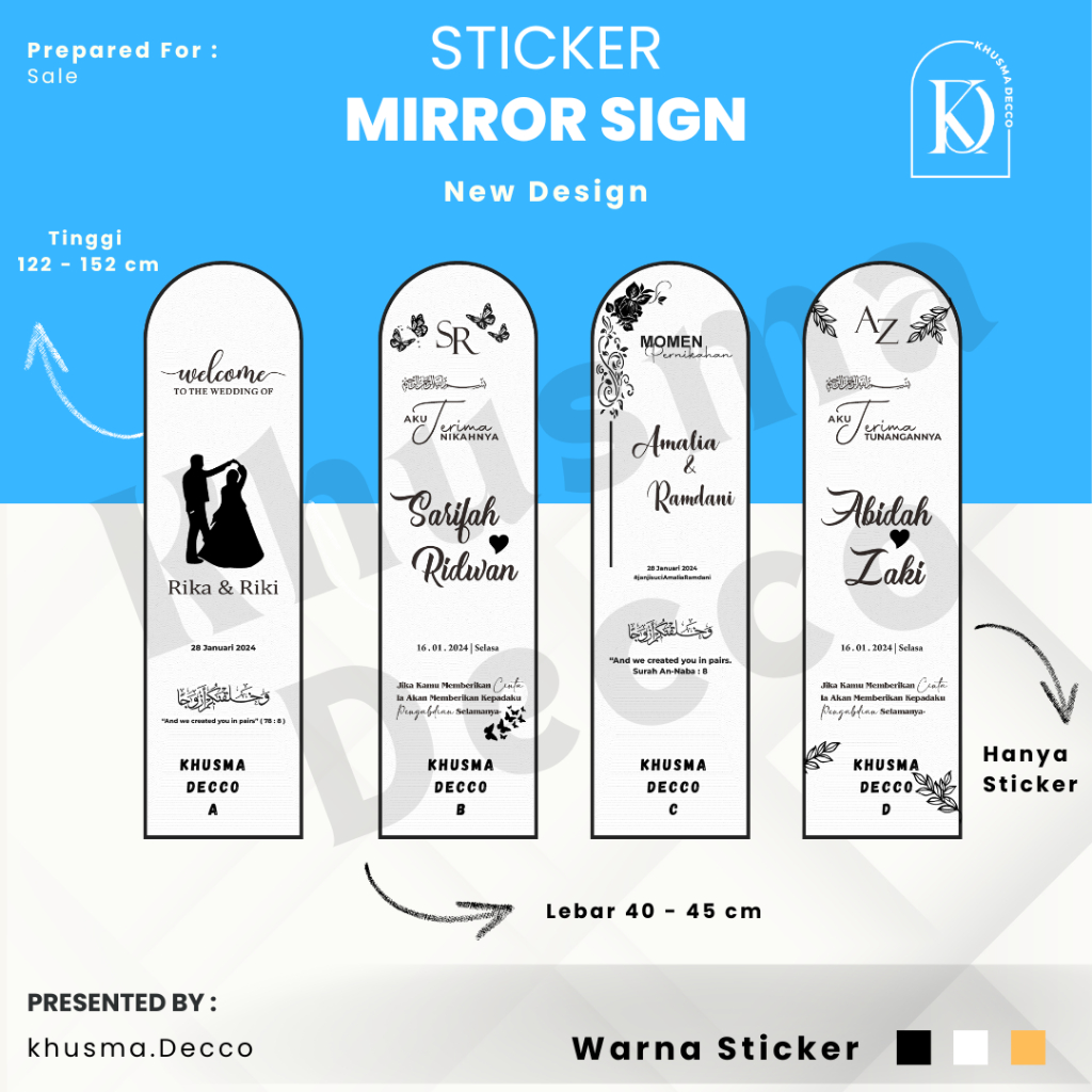 Jual Sticker Cermin Pernikahan | Desain Elegan Custom Nama | Hiasan ...