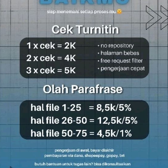 Jual CEK TURNITIN DAN OLAH PARAFRASE | Shopee Indonesia