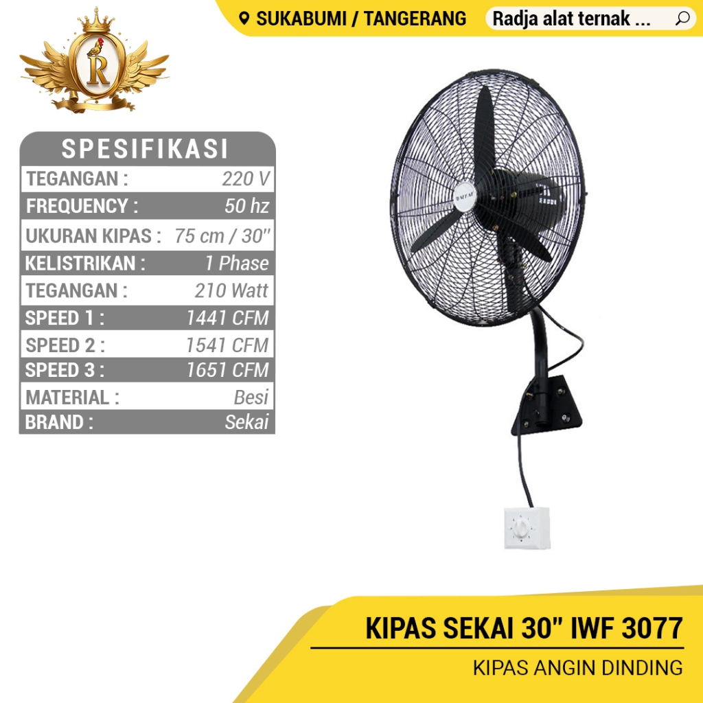 Jual Kipas Angin Dinding Sekai IWF 3077 Blower Fan 30" Pendingin ...