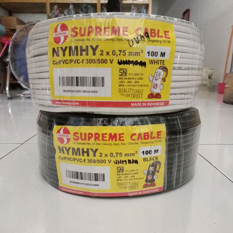 Jual Kabel Listrik Serabut SUPREME NYMHY 2x0,75mm 2x0,75 mm Roll 100 Meter - Hitam Putih ...