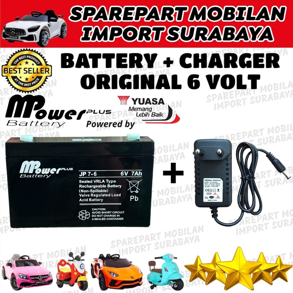 Jual BATERAI MPOWER 6V 7AH AKI MOBIL MAINAN ANAK 6 VOLT 7 AMPER ADAPTOR CHARGER BATTERY 6 VOLT ...