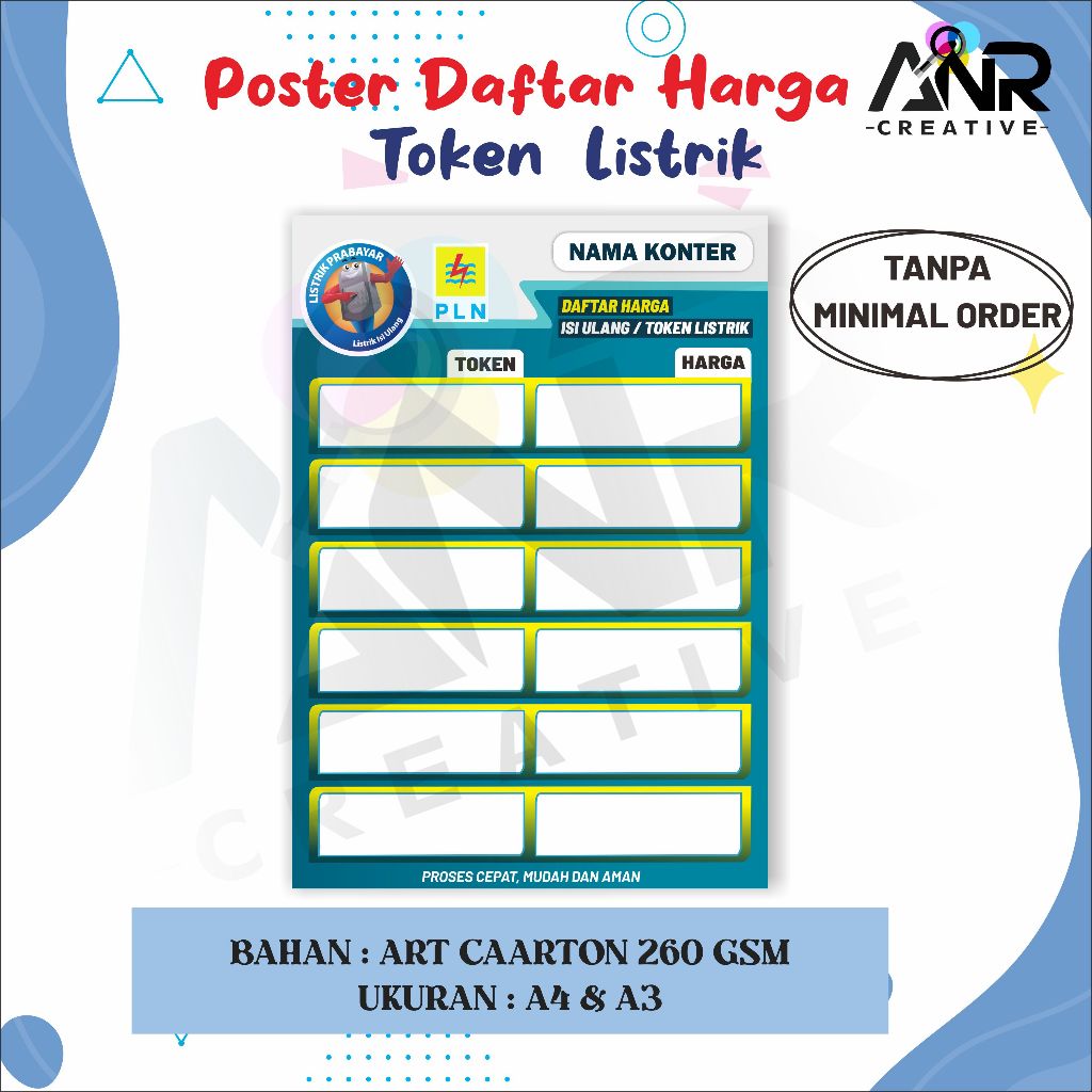 Jual Poster Konter Daftar Harga Token Listrik / Poster Daftar Harga Isi ...
