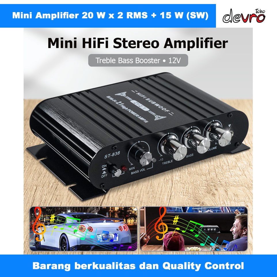 Jual Amplifier Mobil Mini HiFi Stereo Bass Booster 12V - LVPIN LP-838 ...