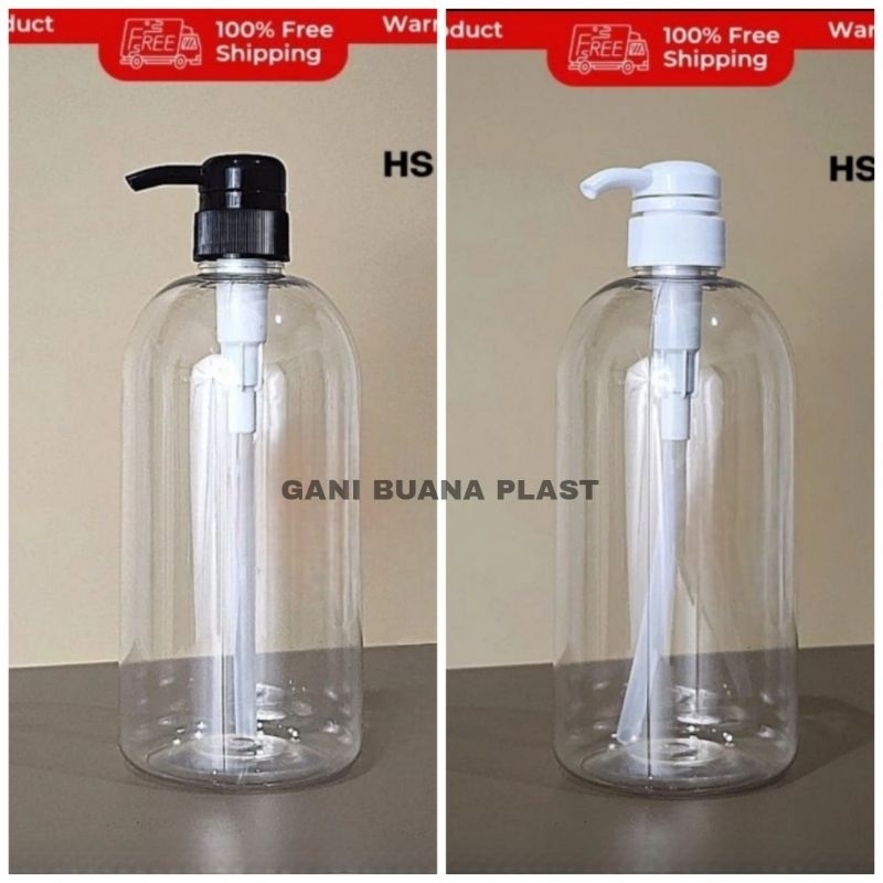 Jual BOTOL PUMP 1000ML PET/BOTOL PUMP 1 LITER BENING TUTUP PUMP BULAT ...