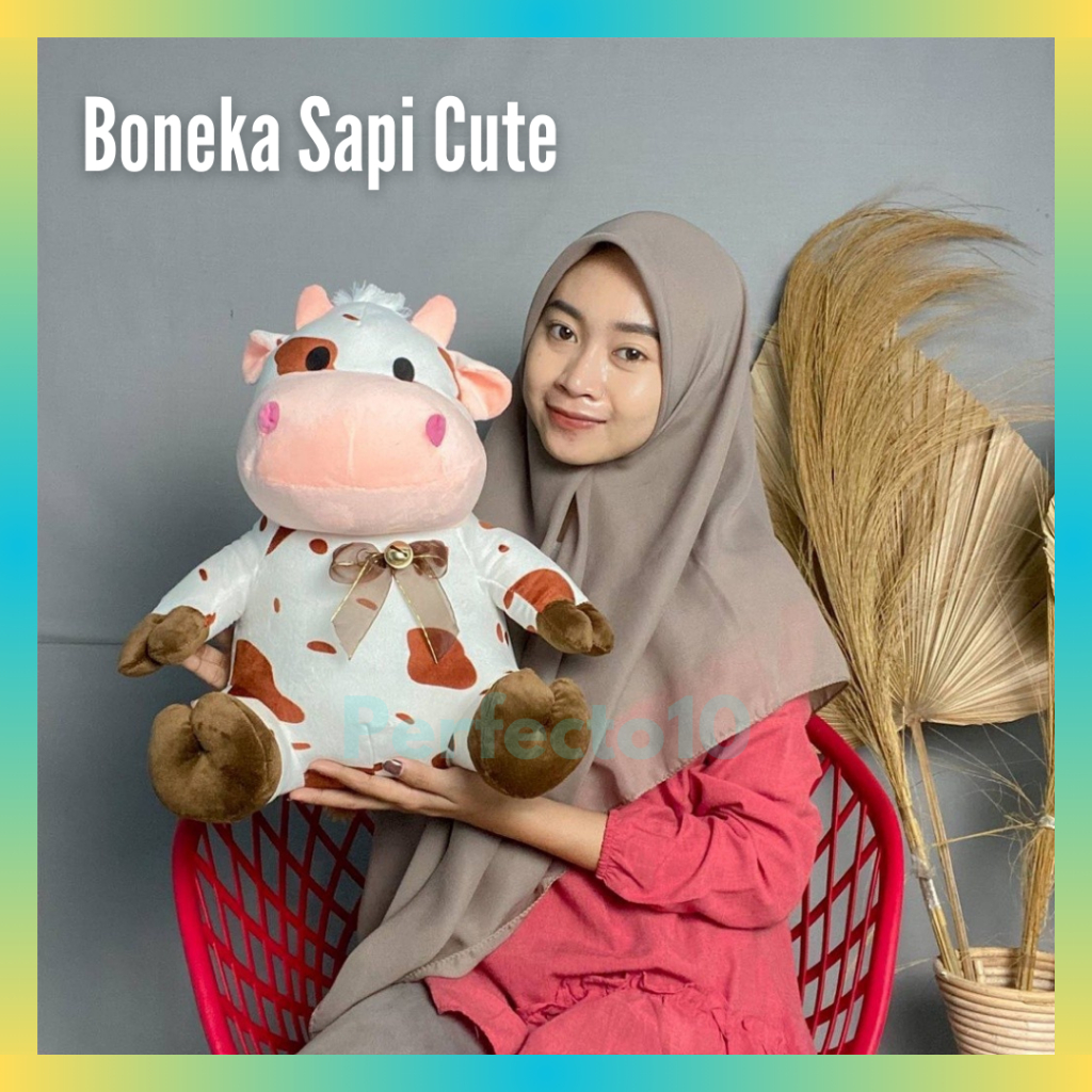 Jual Boneka Sapi Duduk Pita Lucu Boneka Cow Cute Duduk Ukuran L 40cm ...
