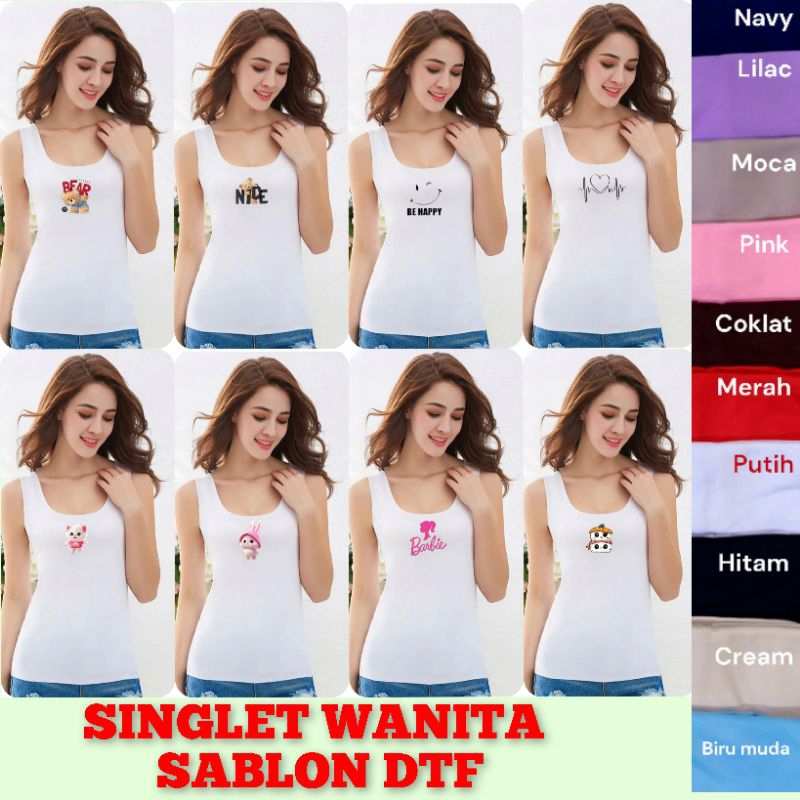 Jual LOTUS FASHION/TANKTOP GAMBAR SABLON DTF/SINGLET BARBIE/BEAR ...